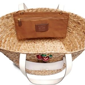 Coach | Bags | Coach Straw Cherry Straw White Leather Bag Tote | Poshmark